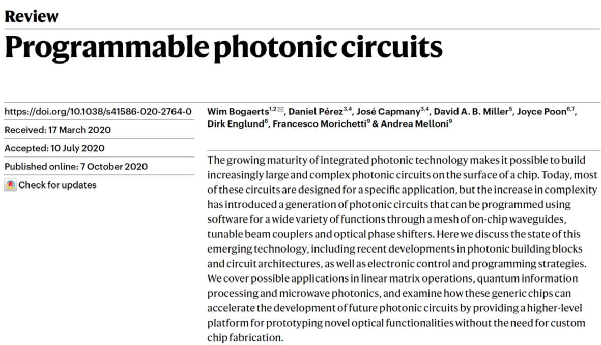 iTEAM researchers review salient advances of Programmable Photonic ...